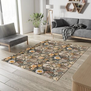 Wildflower Cottagecore, Earth Tone Floral Aesthetic Area Rug for ...