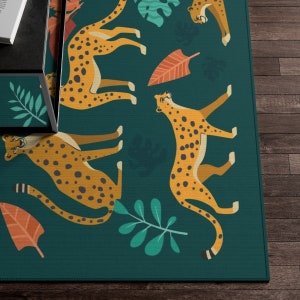 Leopard With Tropical Leaves Area Rug, Preppy Room Decor, Jungle Theme ...
