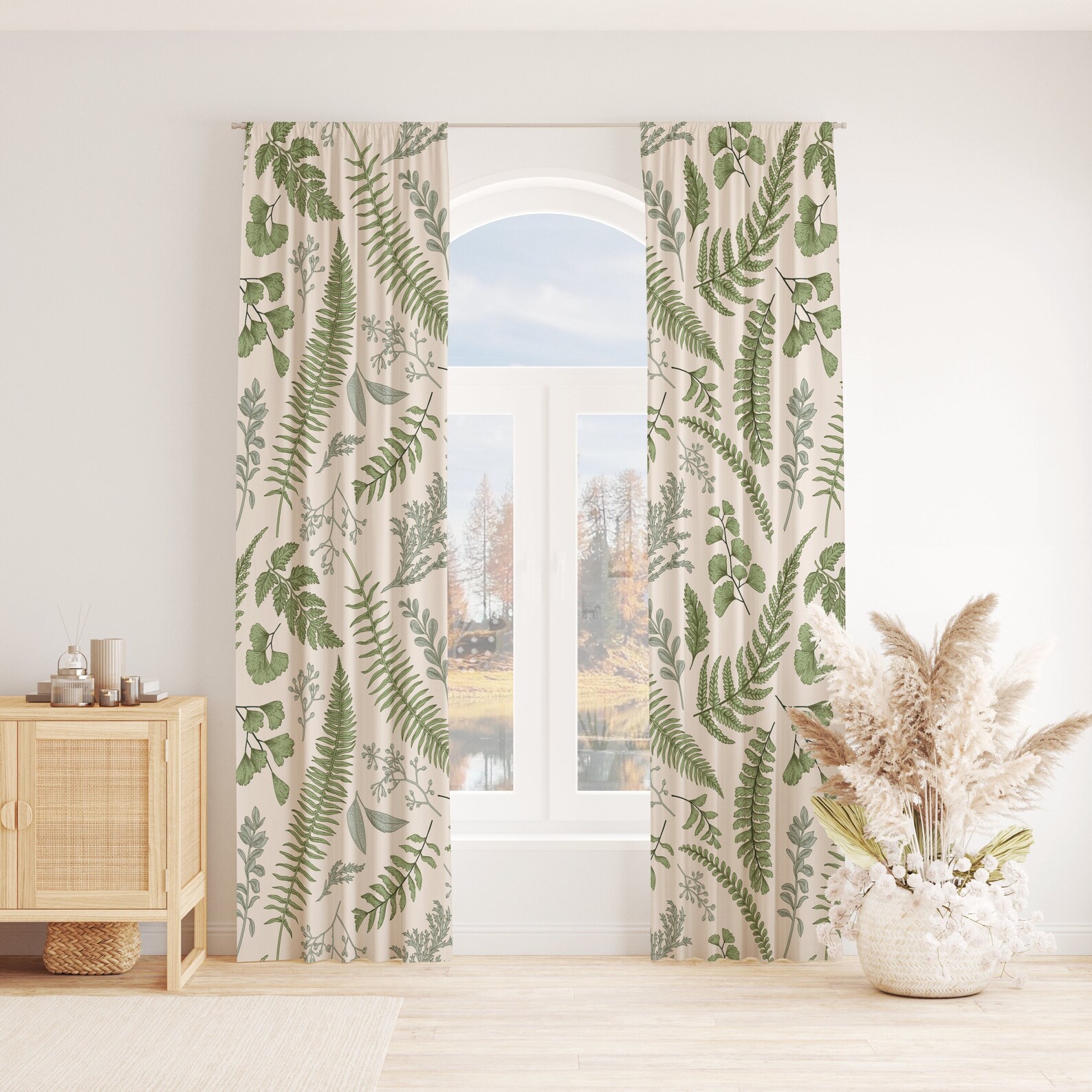 Fern Sheer Curtain: Green Leaves Botanical Print, Cottagecore Decor - Etsy