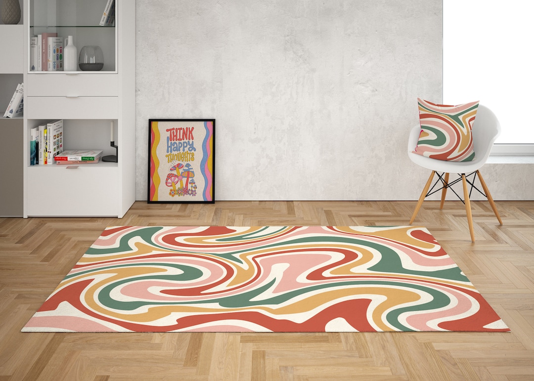 Pastel Groovy Rug, Psychedelic Groovy 70s Rug, Wavy Trippy Rug, Area ...