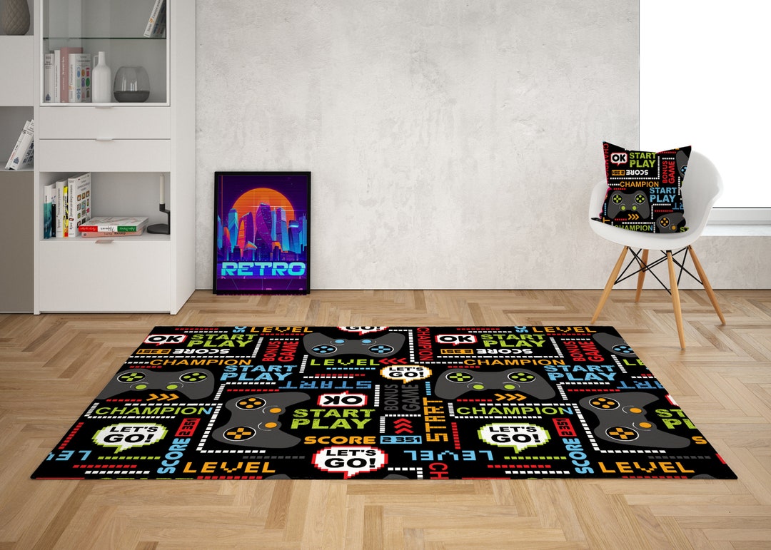 Gamer Arcade Rug, 80s Arcade Carpet, Game Controller Pixel Rug, Boy ...
