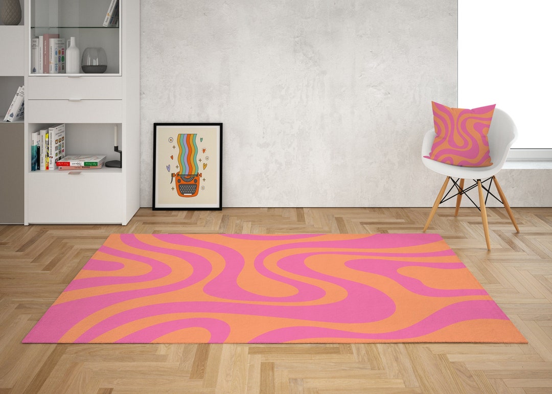 Pastel Orange Pink Wavy Rug, 70s Rug, Groovy Rug, Retro Rug, Area Rug ...