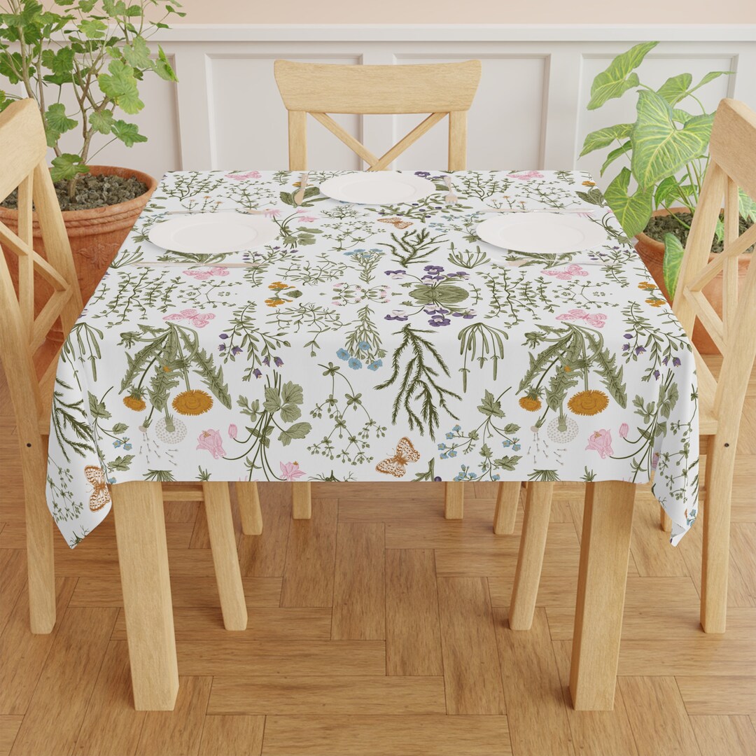 Green Wildflower Tablecloth, Sage Green Floral Tablecloth Cottage Core ...