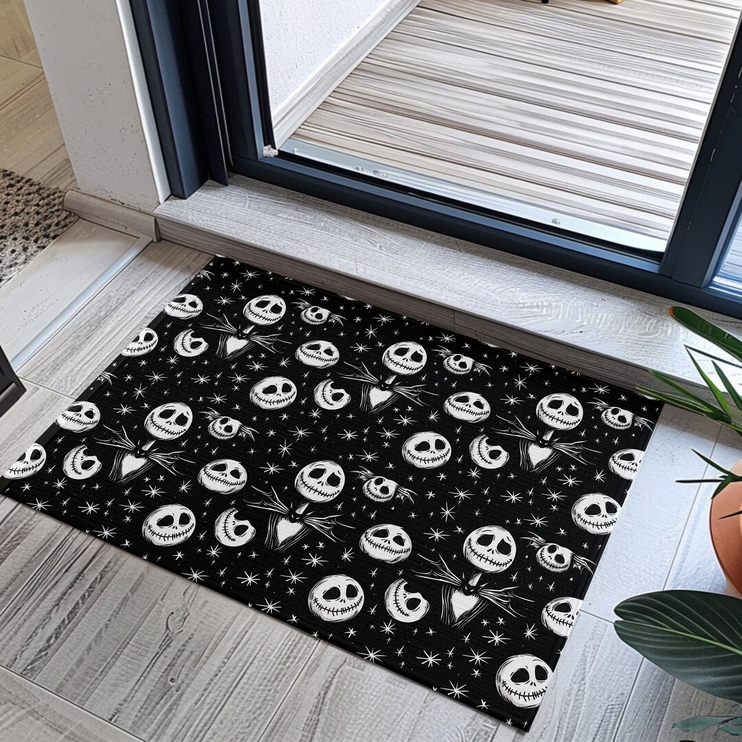 Skeleton Head Doormat, Vintage Halloween Doormat, Skull Welcome Doormat ...