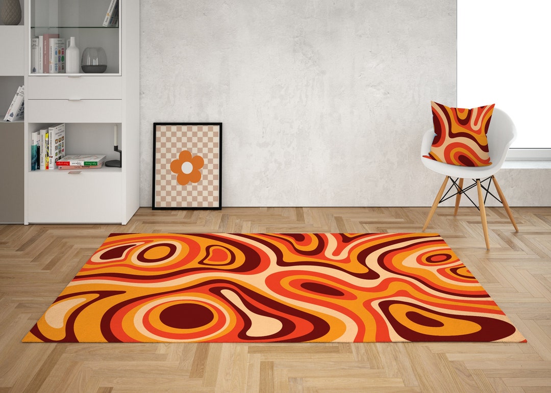 Orange Swirl Retro Rug: 70s Psychedelic Dorm Decor - Etsy