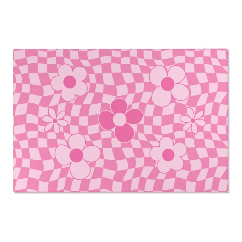 Pink Pastel Checkered Rug Daisy Flower Checkerboard Rug - Etsy