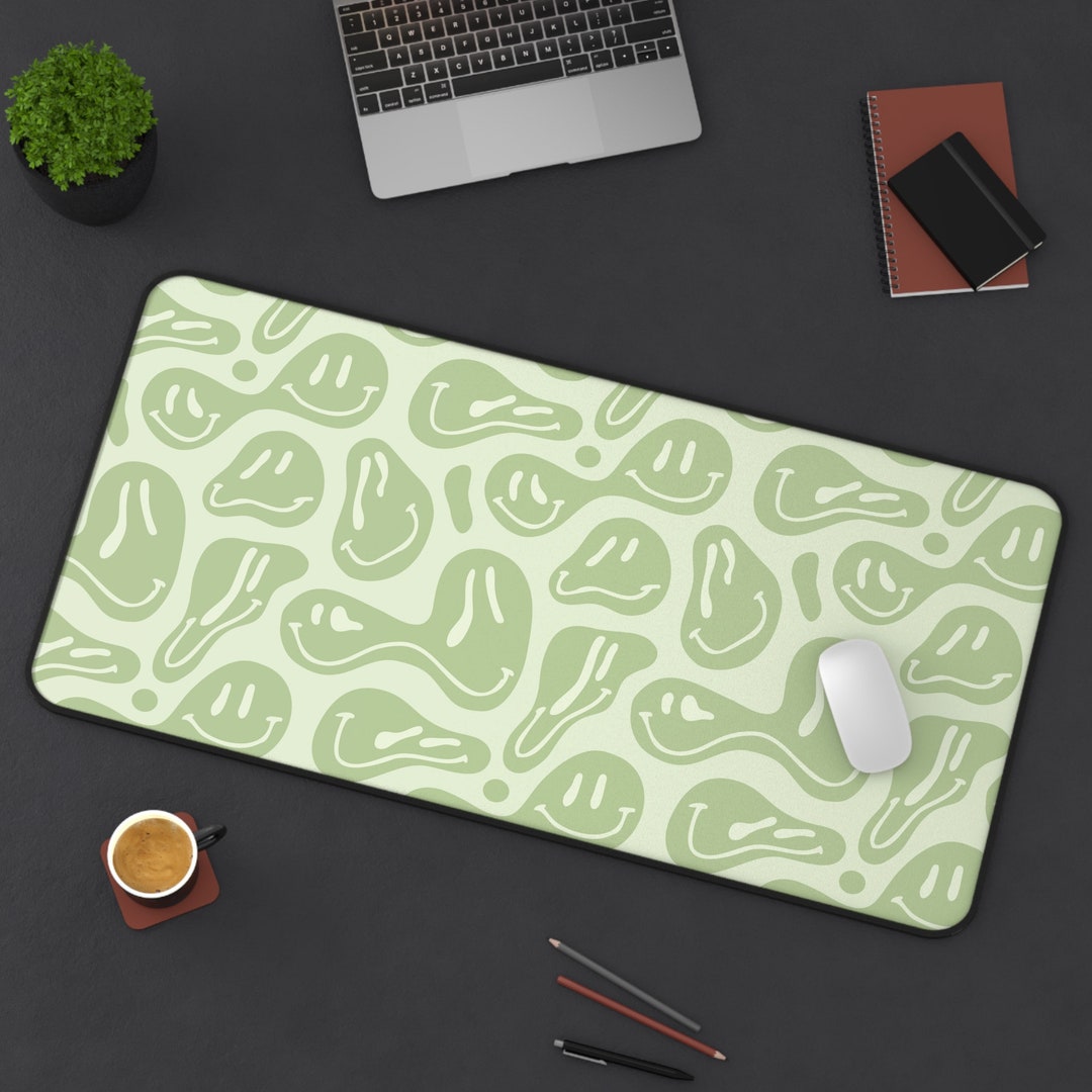 Sage Green Drippy Smile Face Deskmat: Funky Y2K Mouse Pad - Etsy