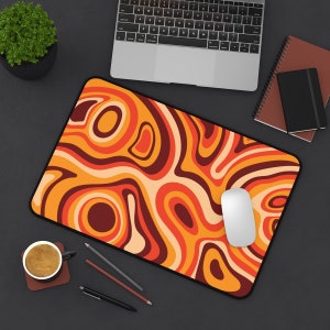 Wavy Groovy Desk Mat, Orange Brown Retro Mouse Pad, Funky Desk ...
