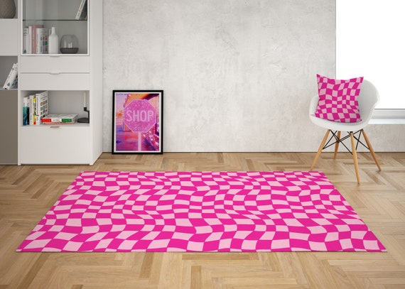 Hot Pink Checkered Rug Preppy Room Decor Girly Room Decor - Etsy
