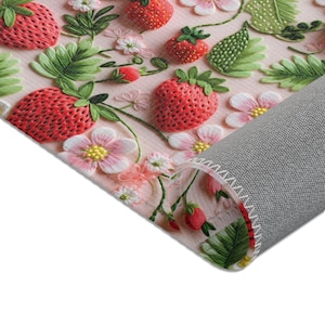 Pink Strawberry Rug, Cottagecore Floral Rug, Strawberry Decor,cute ...