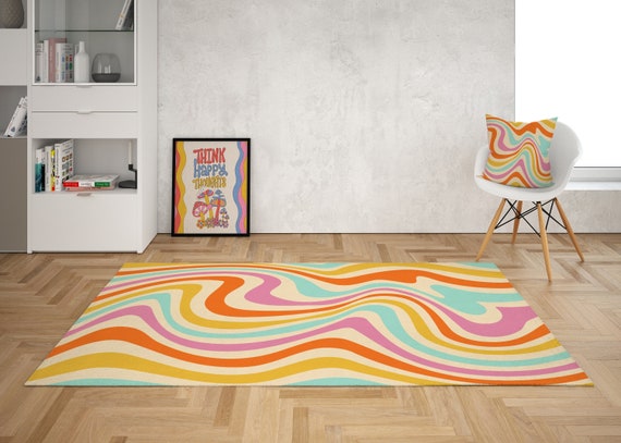 Pastel Colorful Wavy Rug Retro Rug Groovy 70s Rug Funky - Etsy