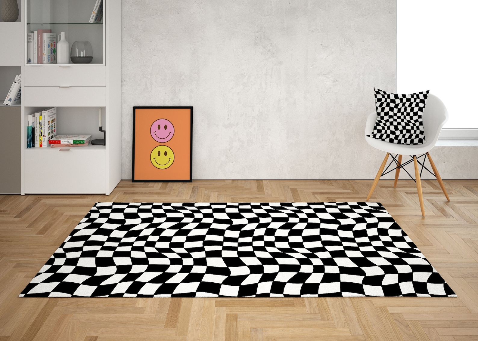 Black and White Swirl Checkered Rug Checkerboard Rug Groovy - Etsy
