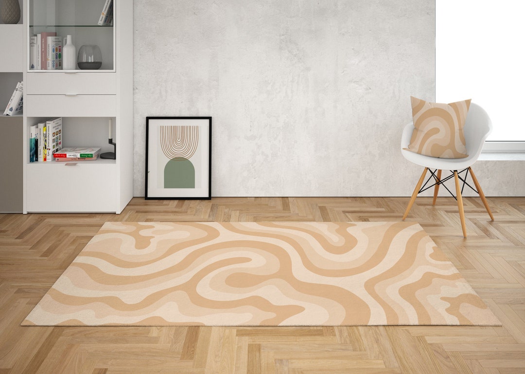 Neutral Beige Wavy Rug, Retro 70s Rug, Groovy Rug, Wavy Rug, Area Rug ...