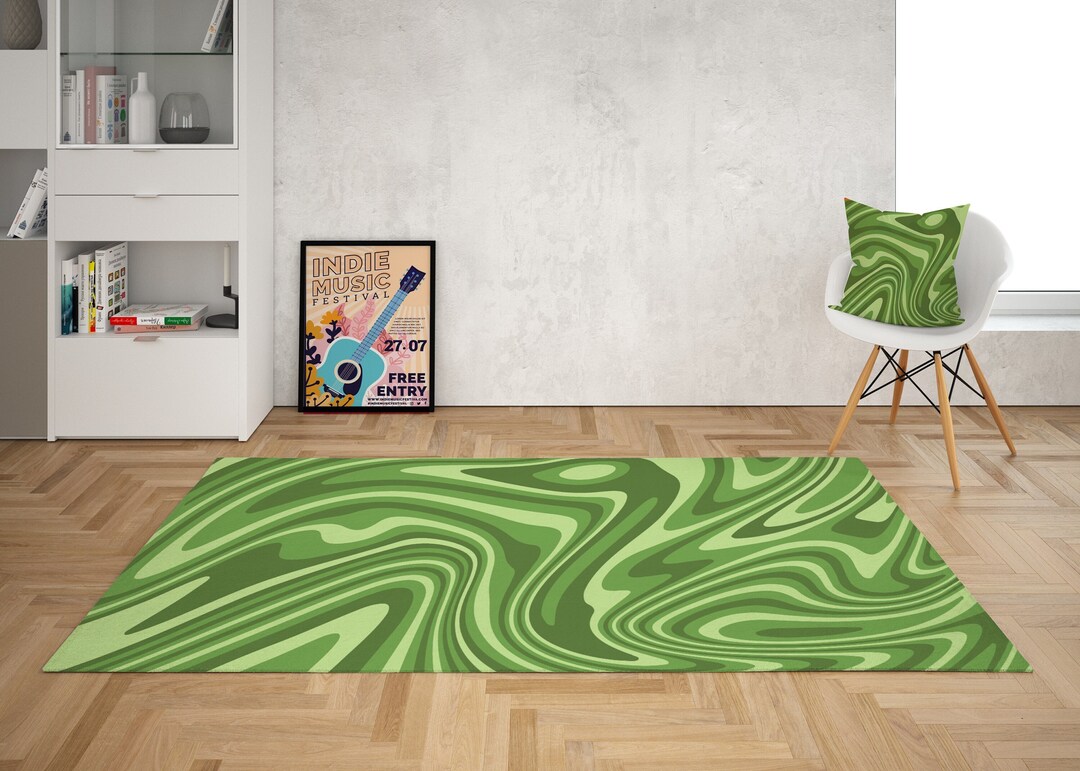 Sage Green Groovy Rug, Retro Rug, Psychedelic 70s Rug, Funky Rug, Wavy ...