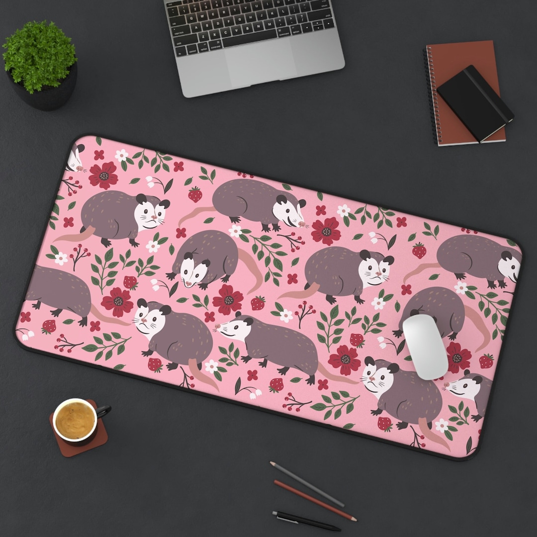 Opossum Desk Mat, Cottage Core Desk Mat, Pink Desk Mat, Kawaii Desk Mat ...