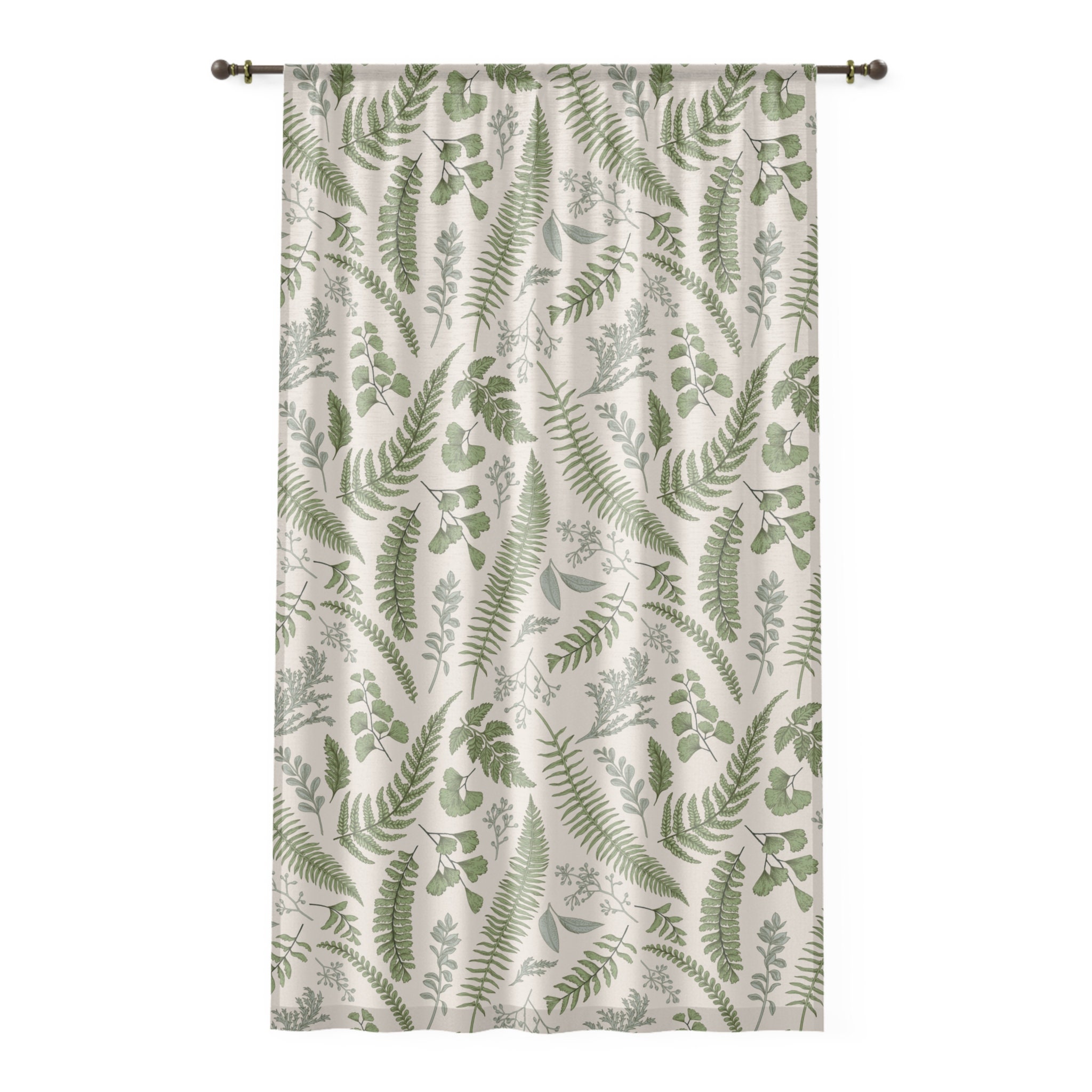 Fern Sheer Curtain: Green Leaves Botanical Print, Cottagecore Decor - Etsy