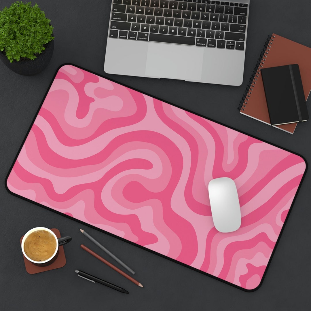 Pink Retro Desk Mat, Pastel Wavy Groovy Retro Mouse Pad, Funky Desk ...