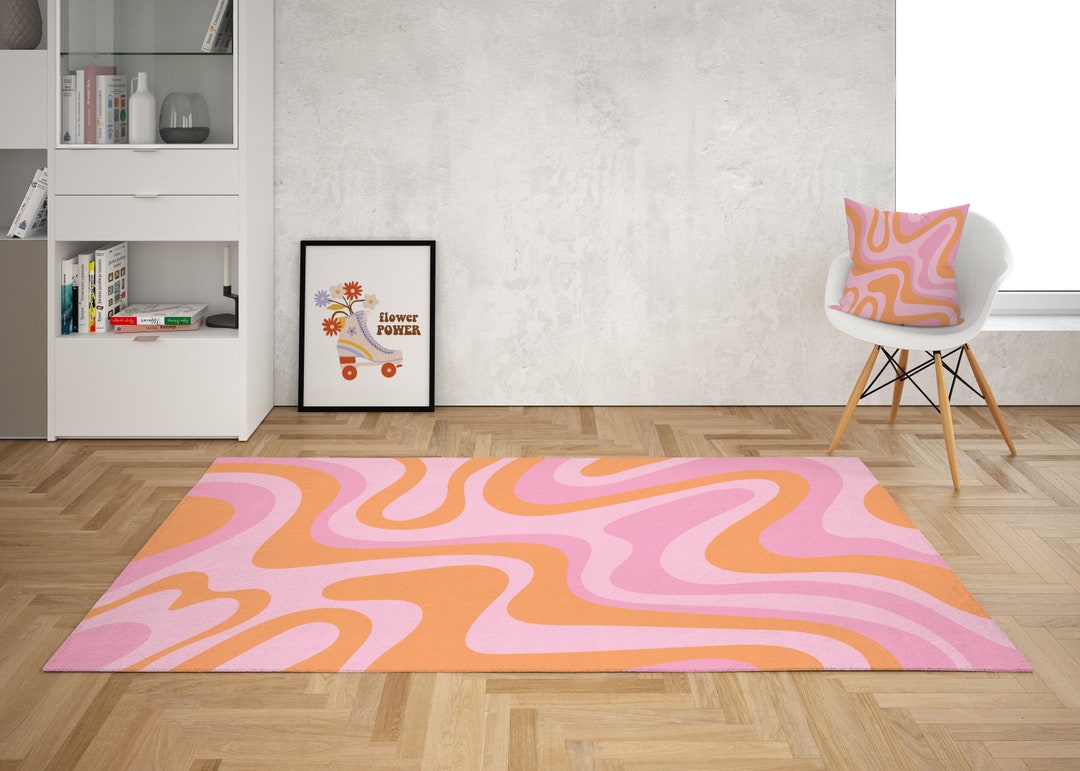 Pastel Orange Pink Retro Rug, 70s Rug, Groovy Rug, Wavy Rug, Area Rug ...