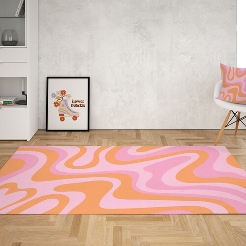 Orange Groovy 70s Retro Rugs Aesthetic Wavy Swirl Seventies - Etsy