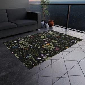 Wildflowers Area Rug, Dark Cottagecore Rug, Woodland Forest Moss Rug ...