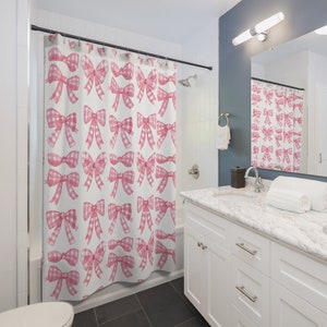 Pink Bows Coquette Shower Curtain, Trendy Chic Coquette Room Decor ...