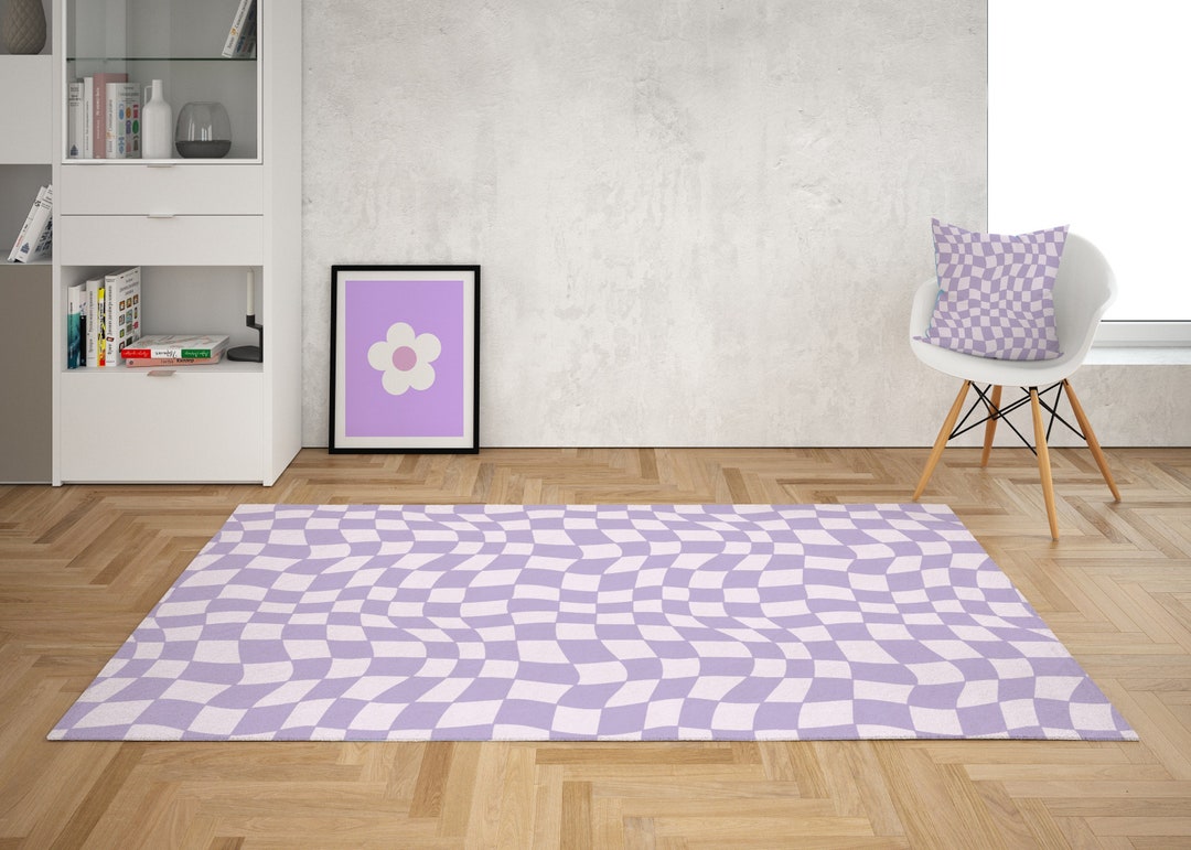 Purple Checkered Rug, Funky Retro Danish Pastel, Checkerboard Rug, Area ...