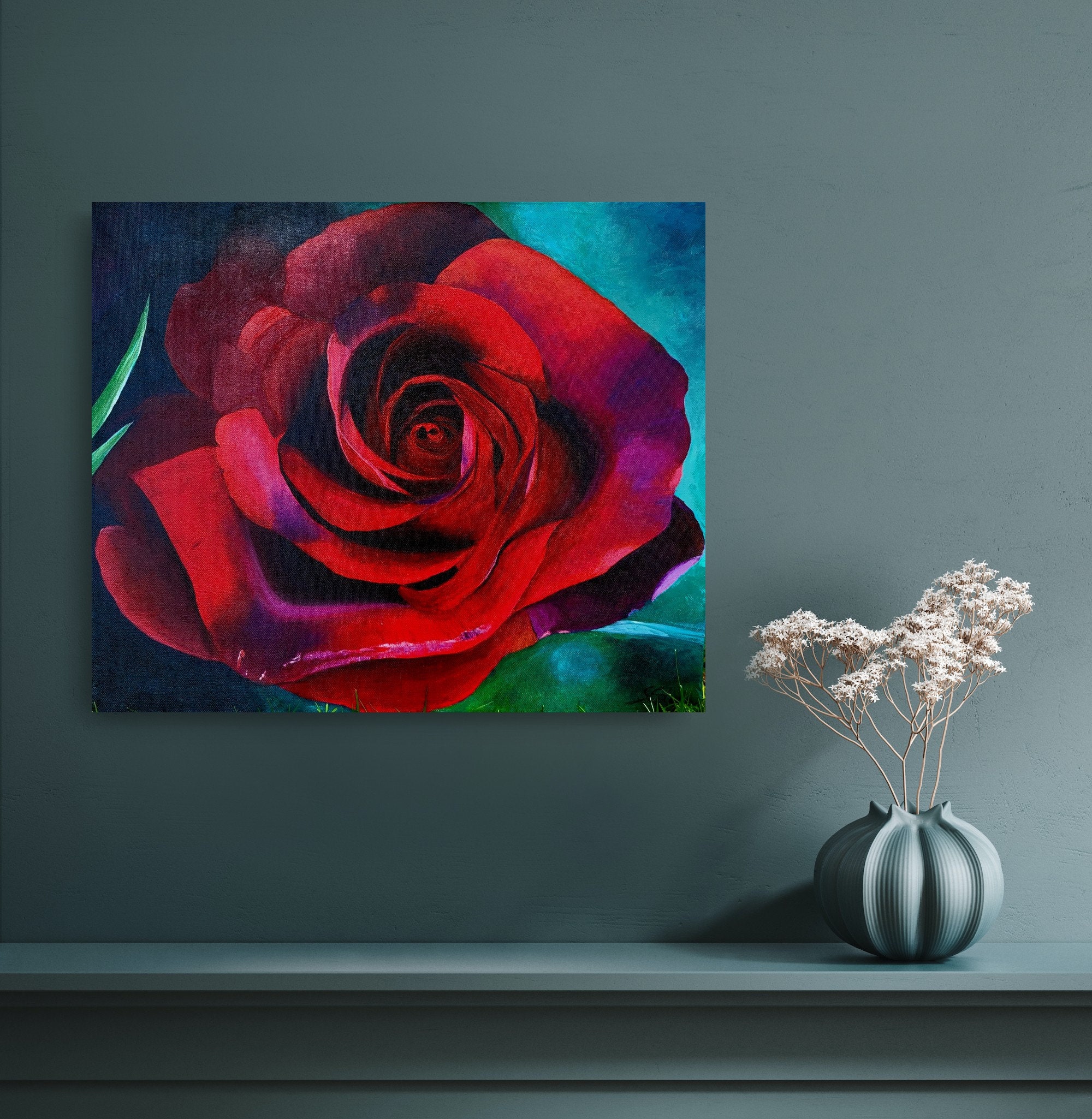 Original Acrylic Painting Red Rose Gift Deep Red Rose Art 50x60x3,5 Cm ...