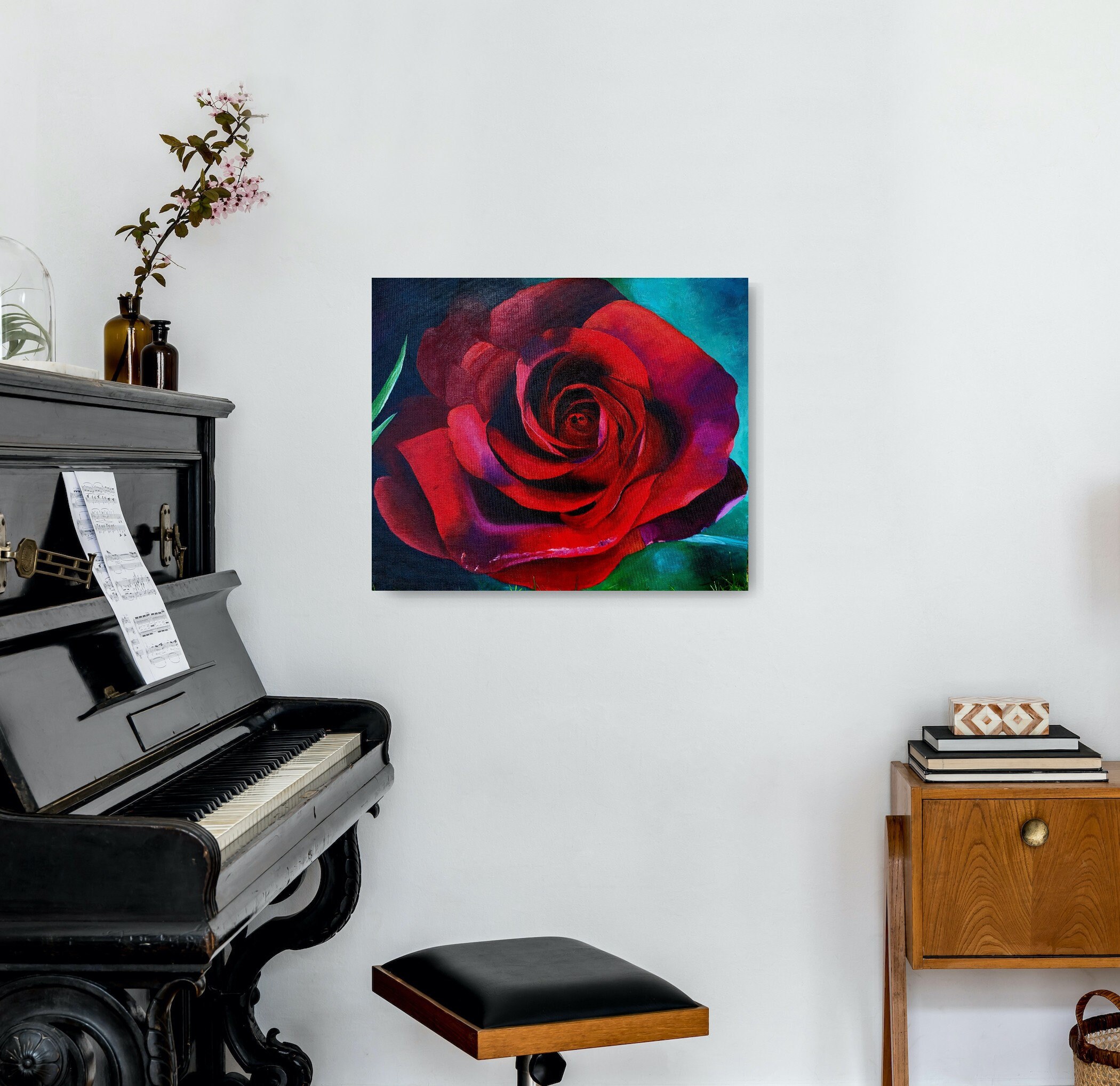 Original Acrylic Painting Red Rose Gift Deep Red Rose Art 50x60x3,5 Cm ...