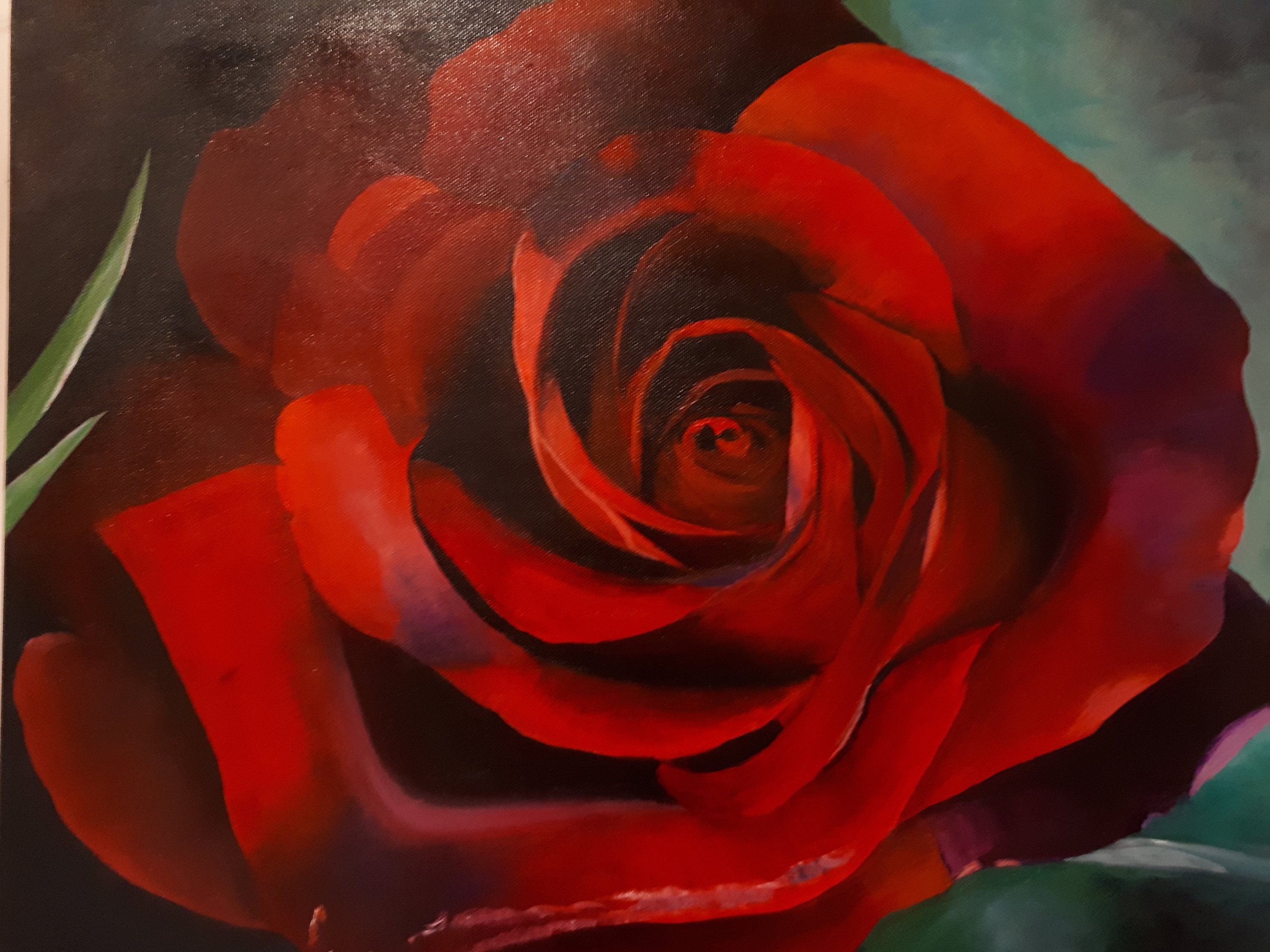 Original Acrylic Painting Red Rose Gift Deep Red Rose Art 50x60x3,5 Cm ...