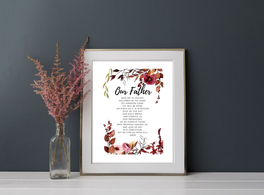 Our Father Prayer Floral Print | Catholic Wall Art (digital Download ...