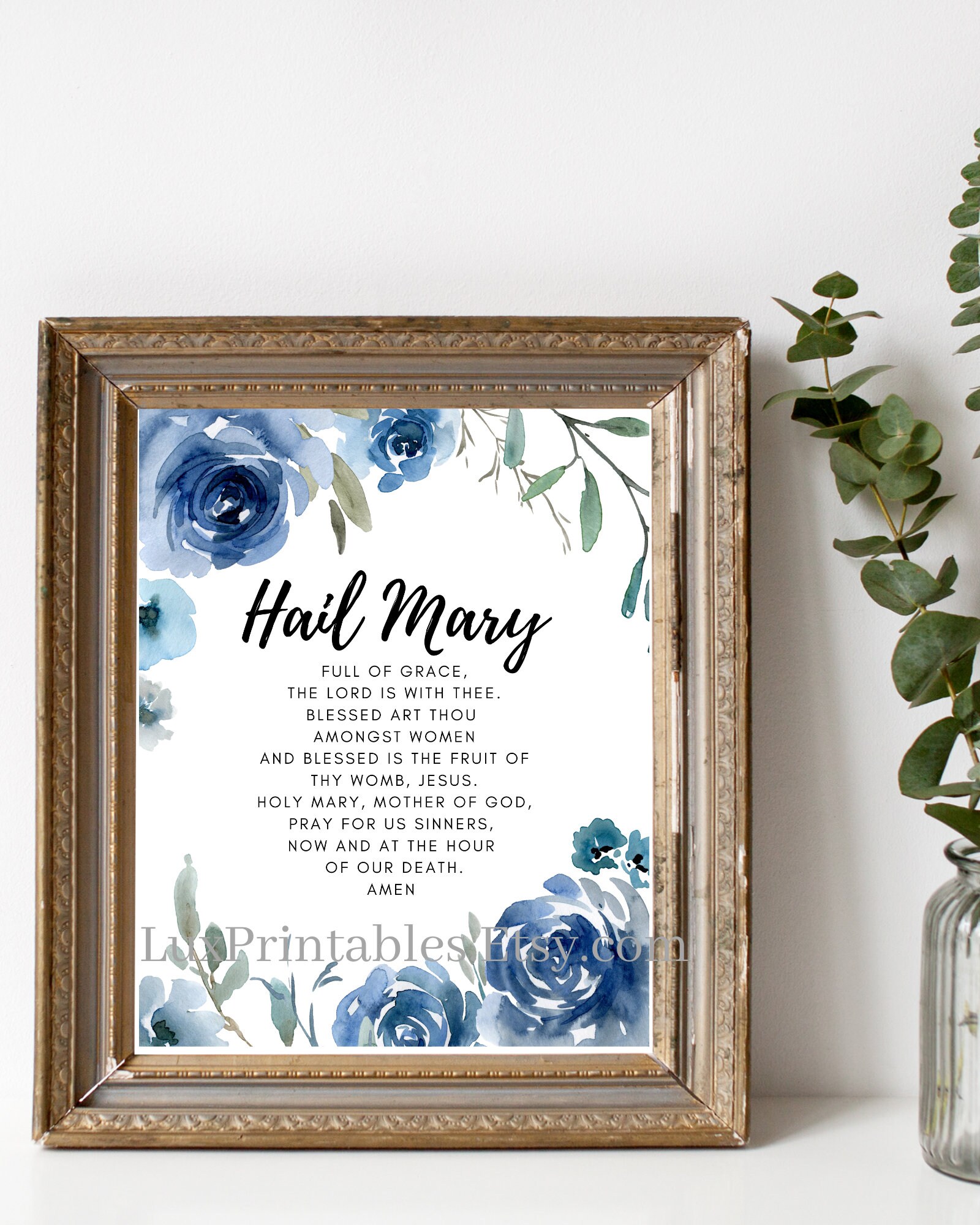 Hail Mary Catholic Prayer 5x7, 8x10 DIGITAL DOWNLOAD Printable Catholic ...