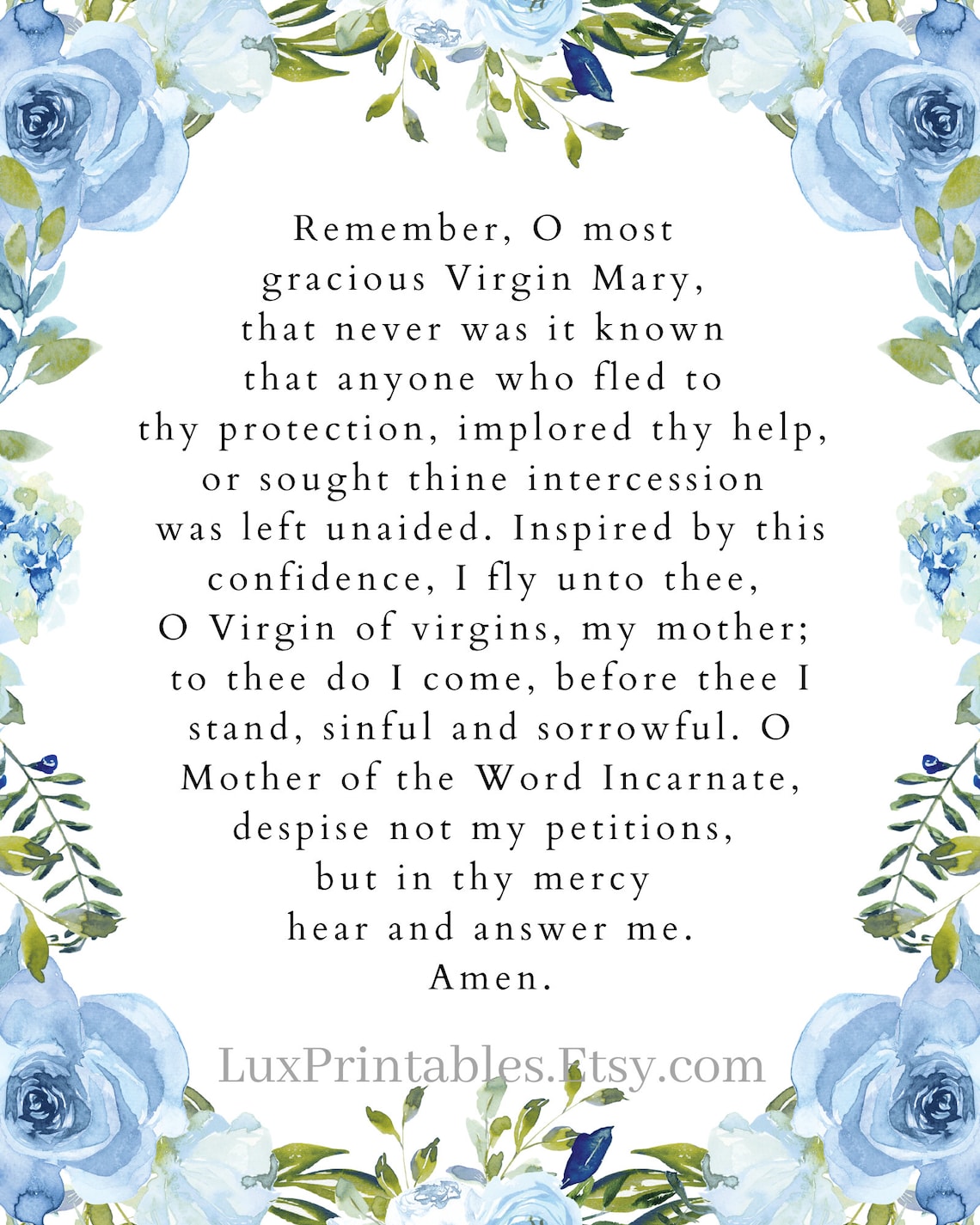 Memorare Prayer Print | Catholic Wall Art, Blessed Mother (digital ...