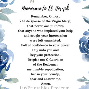 Memorare to Saint Joseph | Catholic Prayer | Year of St. Joseph | Instant Digital Download 8x10 ...