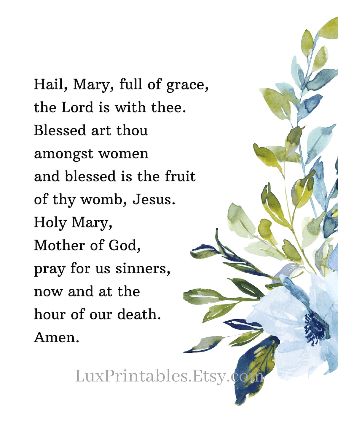 Hail Mary Catholic Prayer Instant DIGITAL Download Printable Christian ...