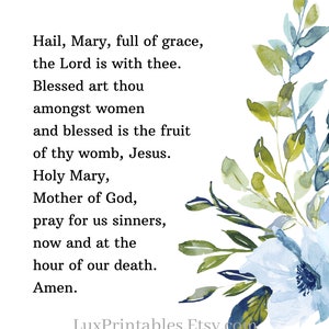 Hail Mary Catholic Prayer | Instant DIGITAL Download Printable ...