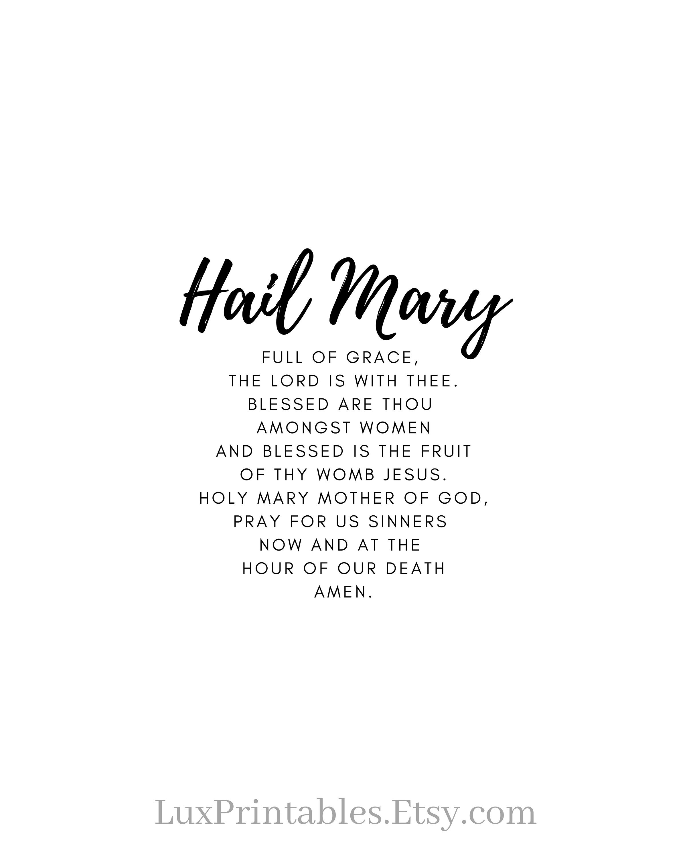 Hail Mary Catholic Prayer Instant Digital Download Printable | 8x10 PNG ...
