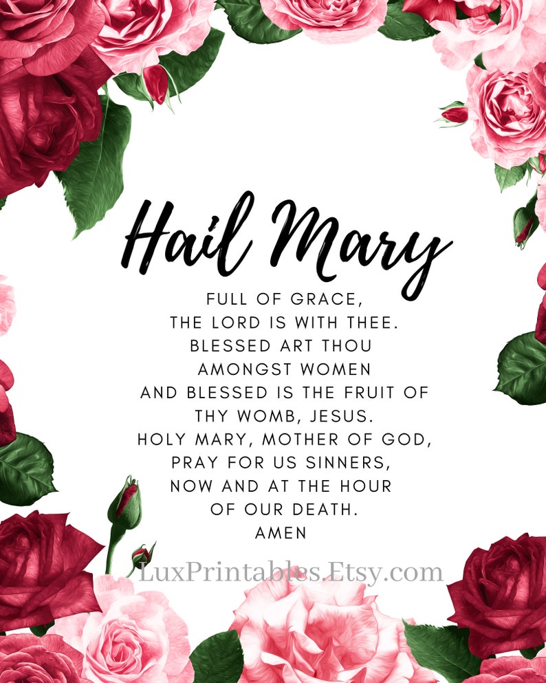 Hail Mary Catholic Prayer | 8x10 Wall Art Instant DIGITAL DOWNLOAD ...