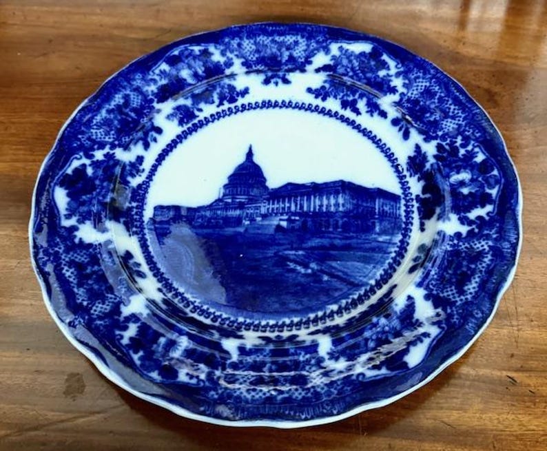 Flow Blue Adams Historical Souvenir Plate of the U S Capitol Building ...