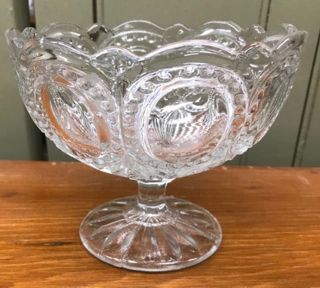 Antique EAPG Flint Glass Beaded Circle Compote - Etsy