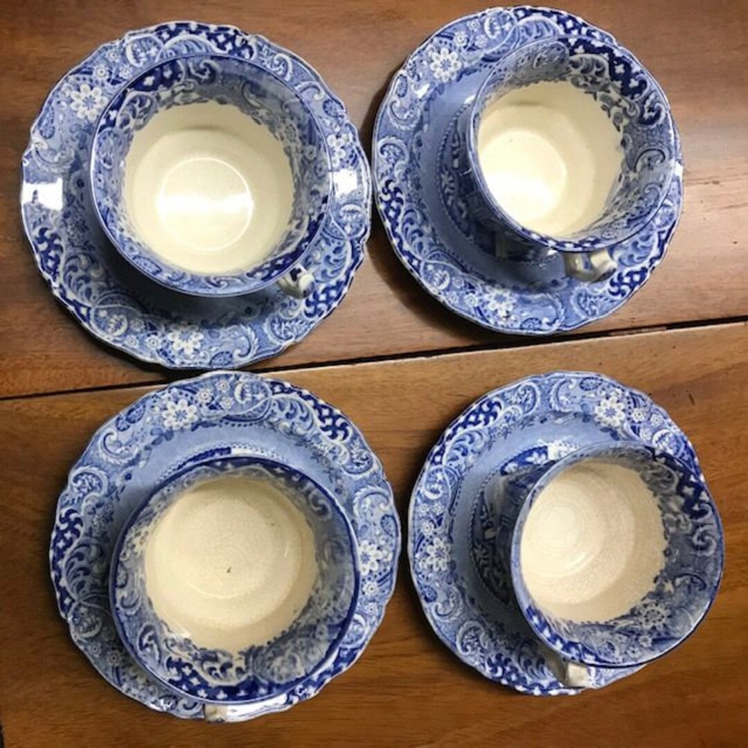 Set of 4 WR Midwinter Blue & White Transfer Landscape Pattern Cups and ...