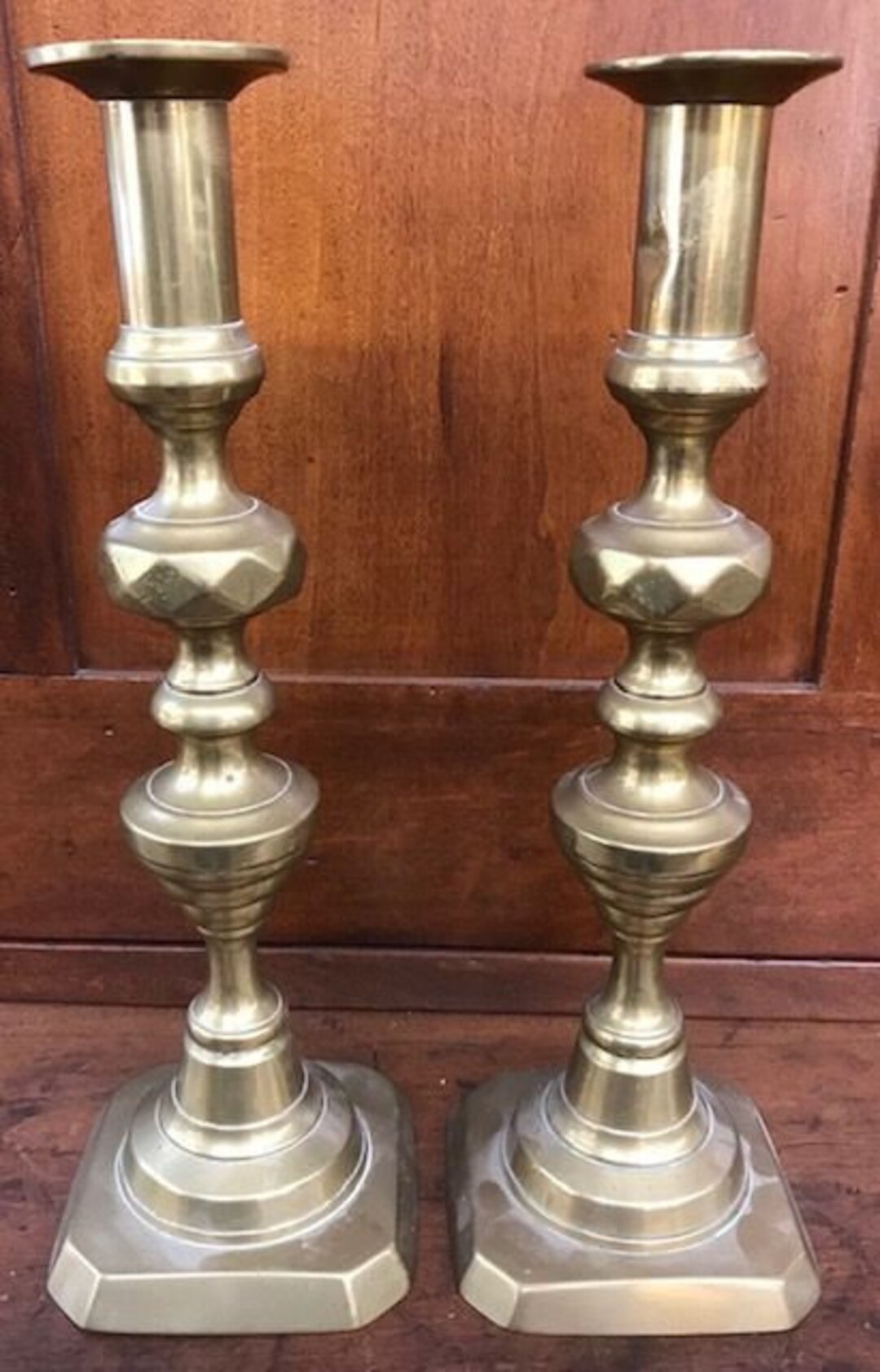 Large Pair Antique Inverted Beehive English Brass Candlesticks - Etsy