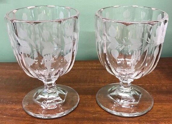 Pair Antique EAPG Huber With Grapes Flint Glass Wines - Etsy