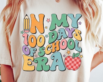 Retro 100 Days of School Png, in My 100 Days of School Era, Retro Apple ...