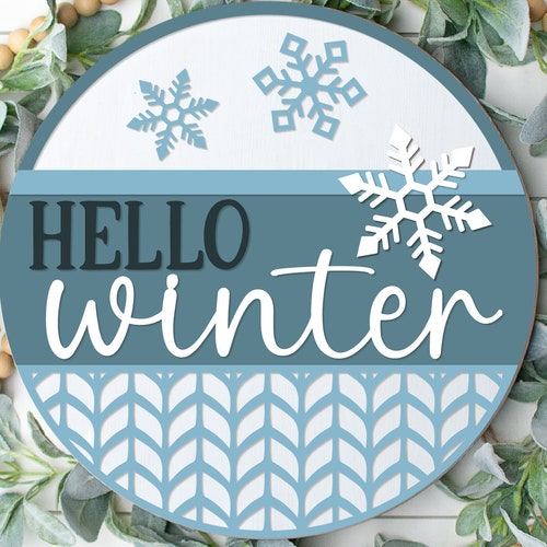 Hello Winter Door Hanger SVG Christmas Welcome Sign SVG - Etsy