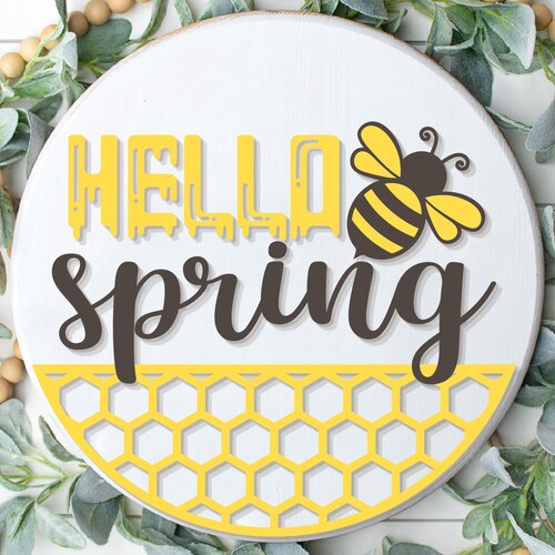Hello Spring Tulips Sign Round Door Hanger Svg Spring - Etsy