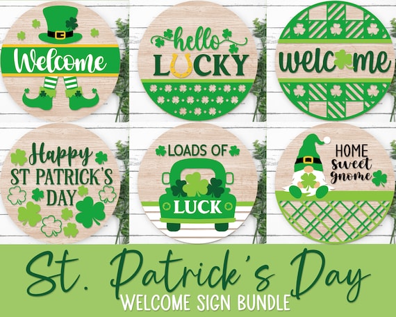 St Patricks Day Welcome Sign Bundle Door Hanger SVG St | Etsy