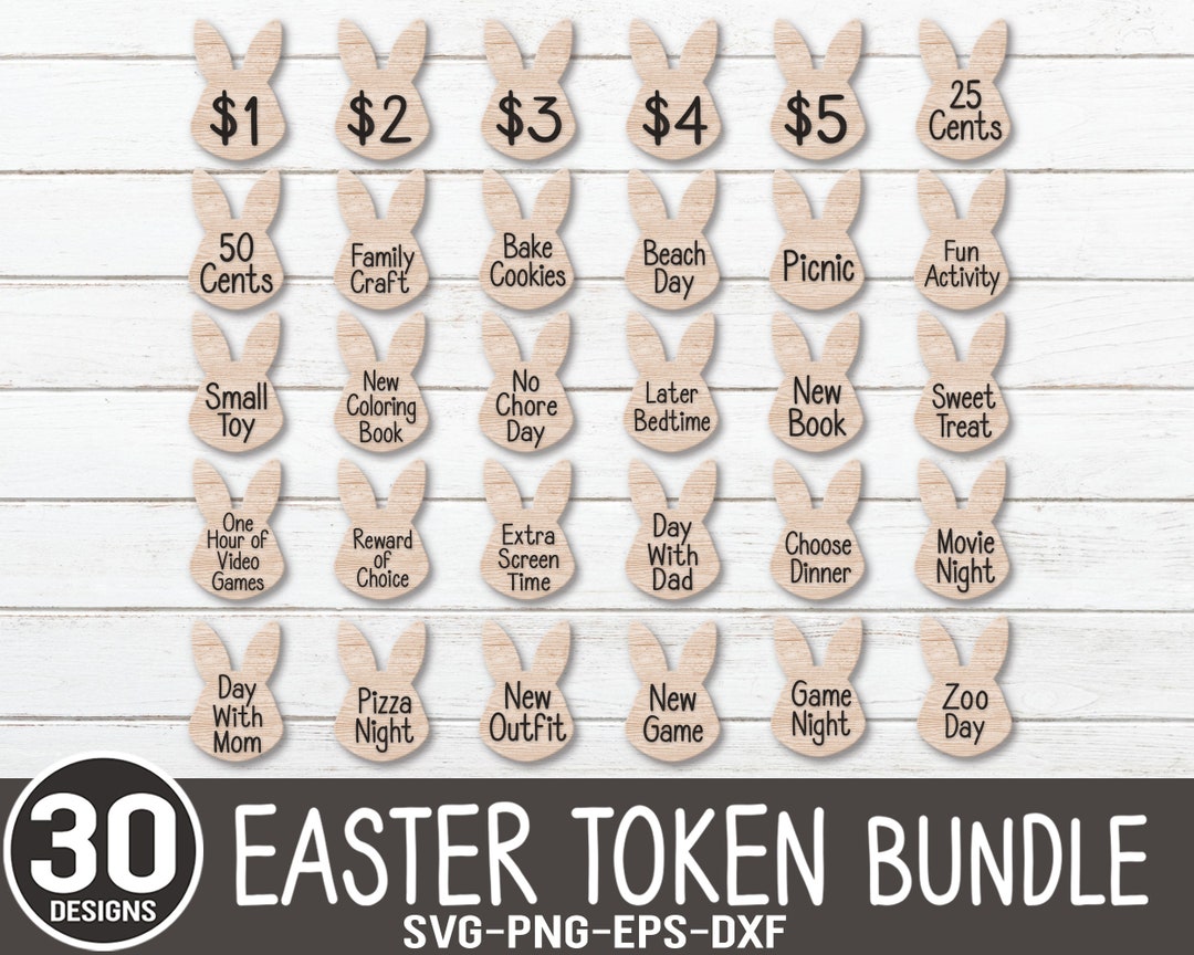 30 Easter Bunny Token SVG, Easter Laser Files Bundle, Easter Egg Prizes ...
