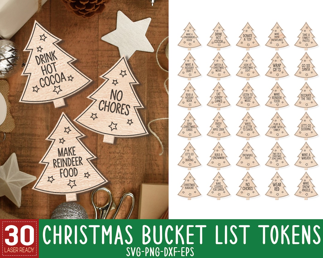 30 Christmas Tree Tokens SVG, Christmas Bucket List Tokens SVG, Christmas Countdown, Kids ...