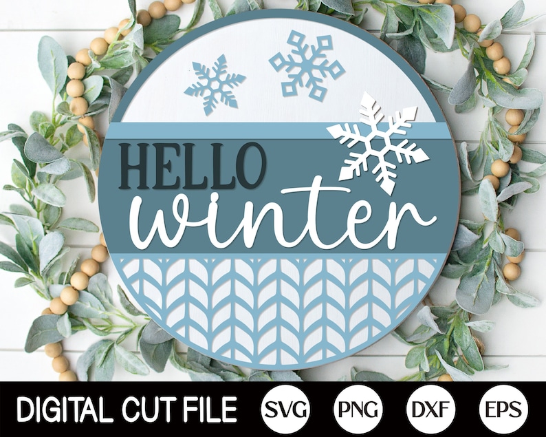 Hello Winter Door Hanger SVG Christmas Welcome Sign SVG - Etsy