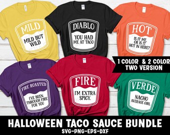 6 Group Halloween SVG Taco Sauce Designs Matching Hot Sauce Costume ...